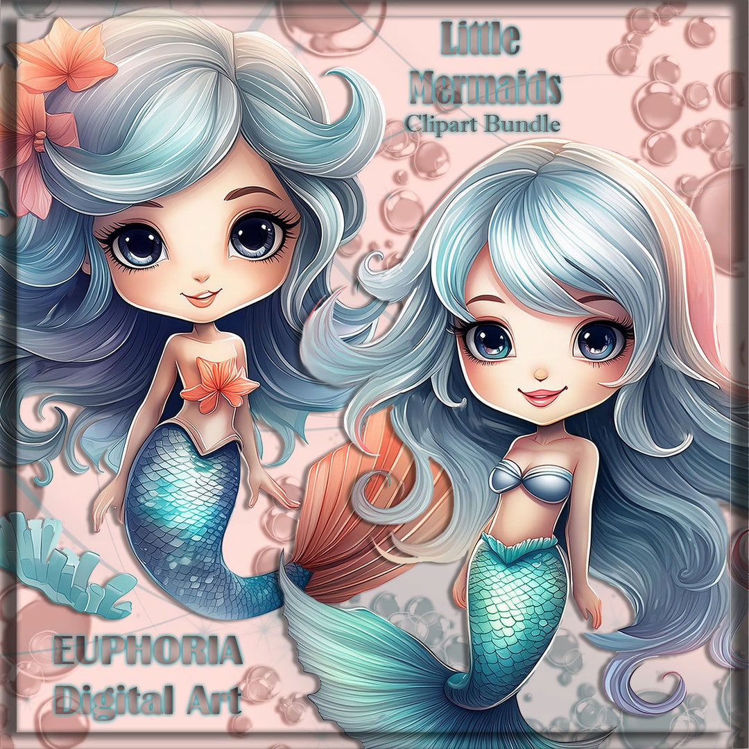 Little Mermaid PNG Clipart Bundle, Mermaid PNG, Scrapbooking, Cute ...