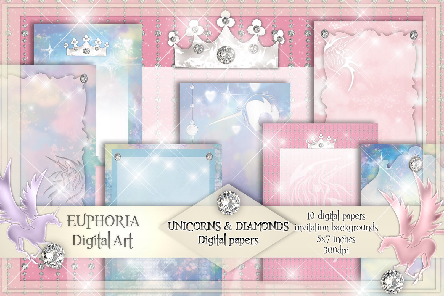 UNICORNS & DIAMONDS Digital Frames Backgrounds,sparkle, Fantasy ...