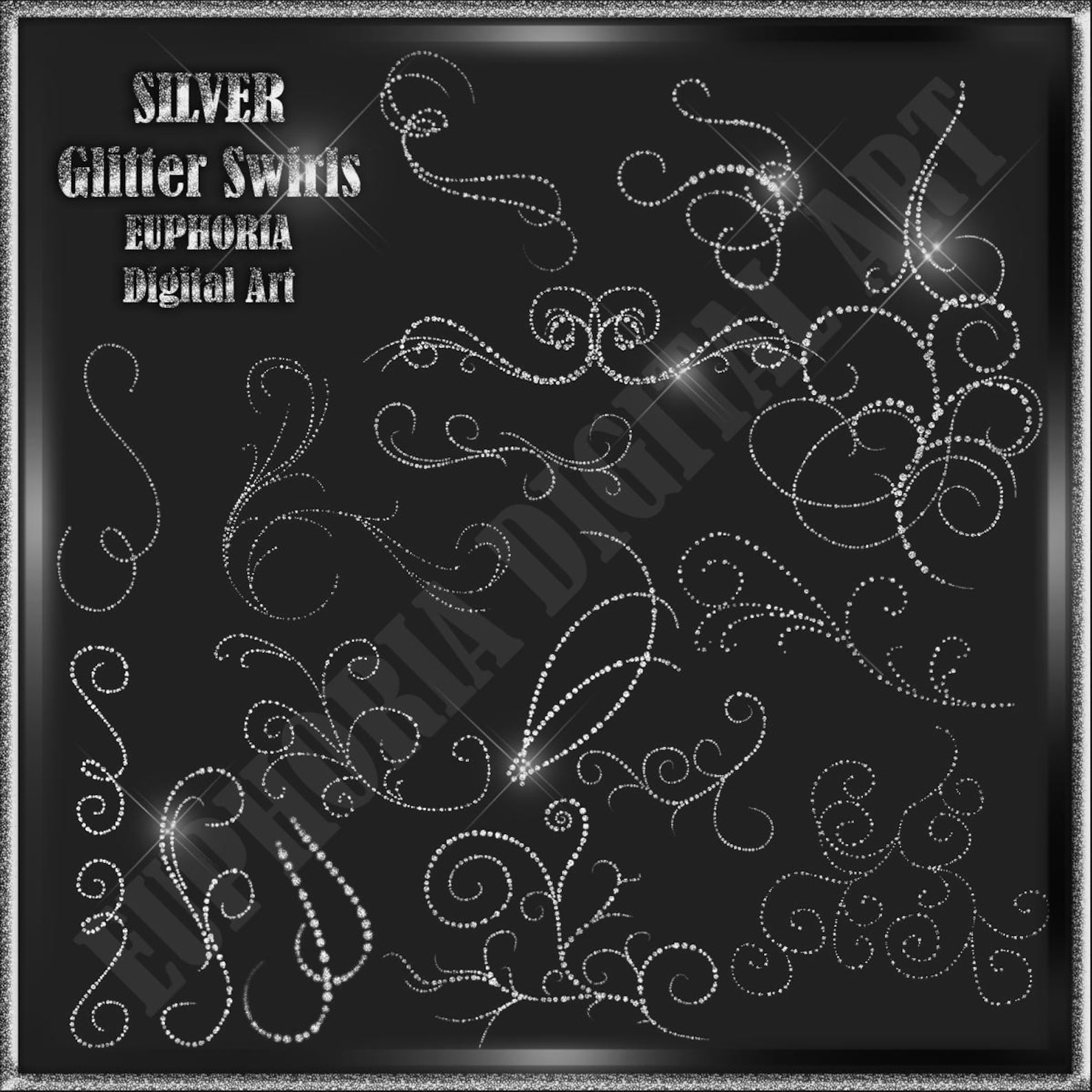 SILVER Glitter Swirls Clipart, Gold Sparkle PNG Overlays Gold Glitter ...