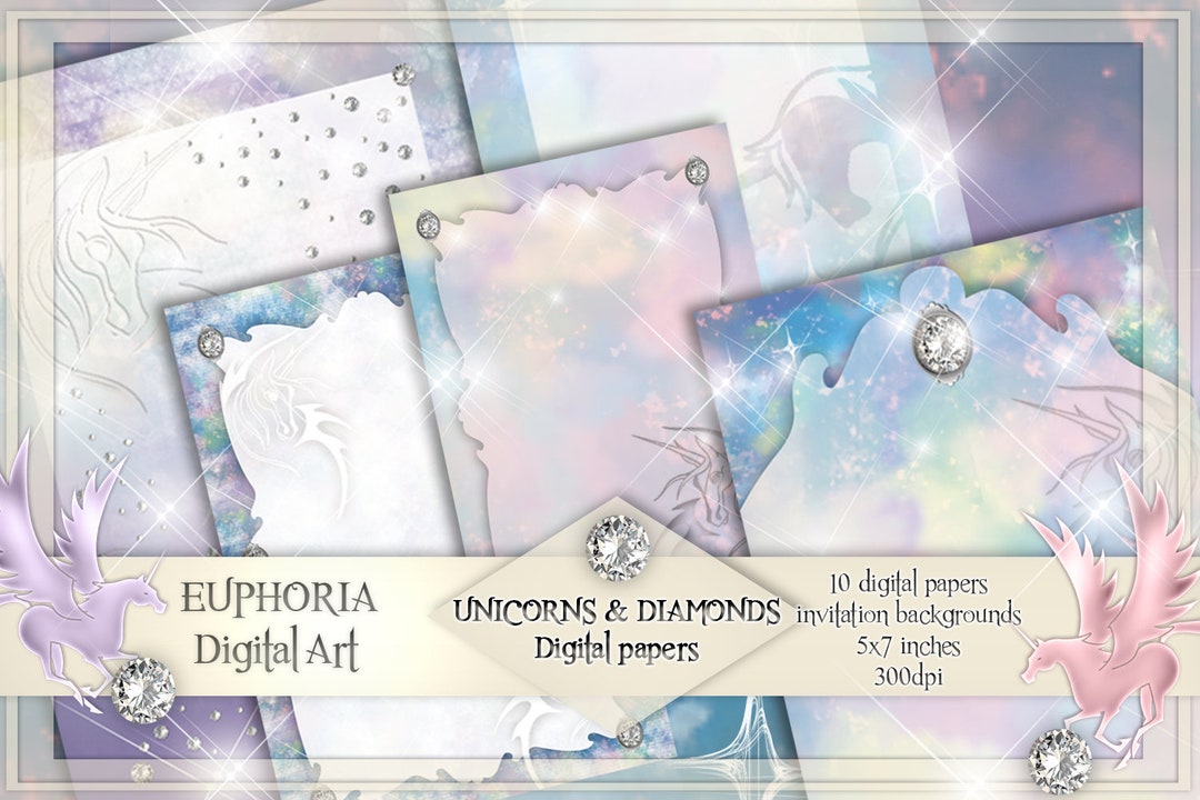 UNICORNS & DIAMONDS Digital Frames Backgrounds,sparkle, Fantasy ...
