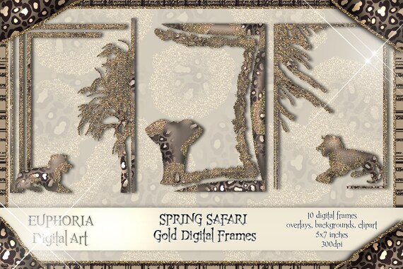 SPRING SAFARI Gold Glitter Animal Print Digital 3D Frames | Etsy