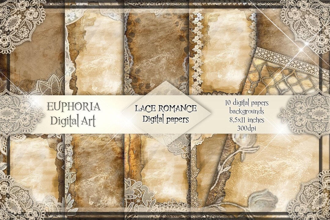 Lace Romance Digital Paper Pack, Vintage Scrapbook Pages (digital ...
