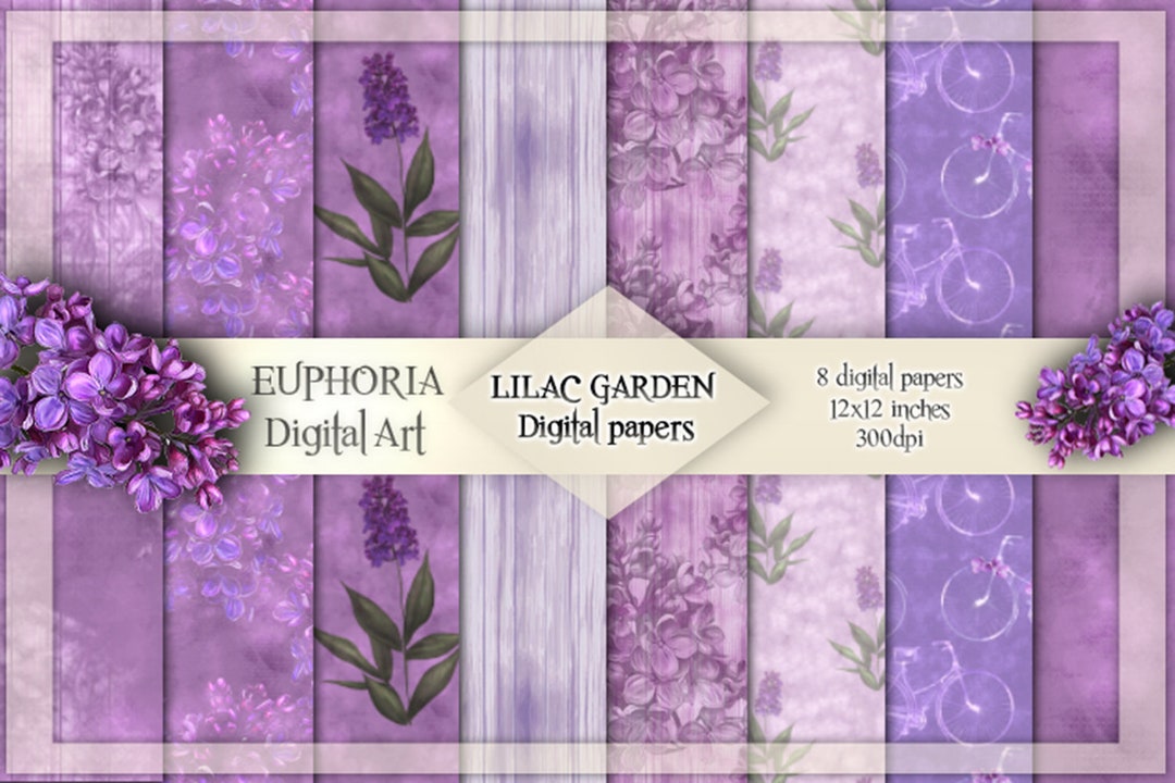 LILAC GARDEN Digital Papers Backgrounds Seamles Scrapbooking Vintage ...