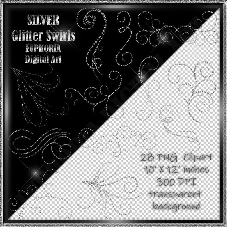 SILVER Glitter Swirls Clipart, Gold Sparkle PNG Overlays Gold Glitter ...