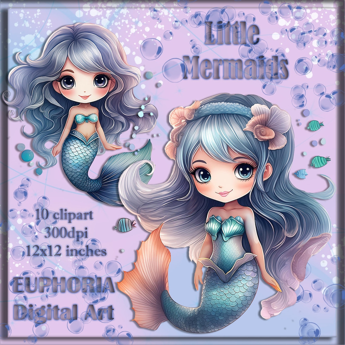 Little Mermaid PNG Clipart Bundle, Mermaid PNG, Scrapbooking, Cute ...