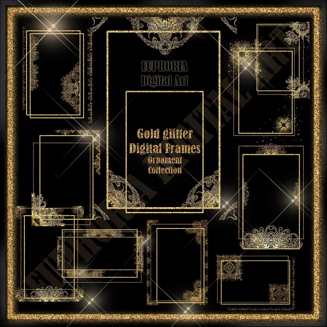 GOLD GLITTER Digital Frames | Ornaments Overlays Backgrounds Scrapbook ...