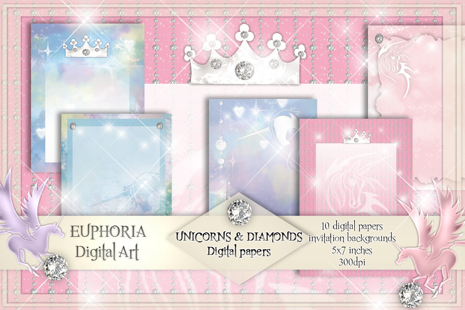UNICORNS & DIAMONDS Digital Frames Backgrounds,sparkle, Fantasy ...