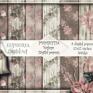 POINSETTIA Vintage Digital Seamless Papers Christmas Patterns ...