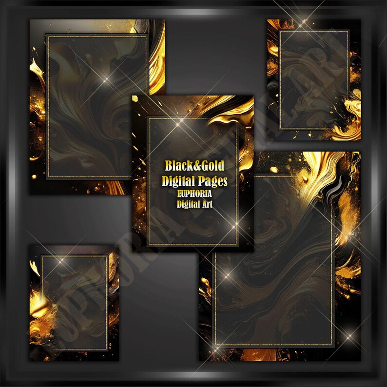 BLACK & GOLD Digital Papers Gold Pages Frames Overlays Backgrounds Gold ...