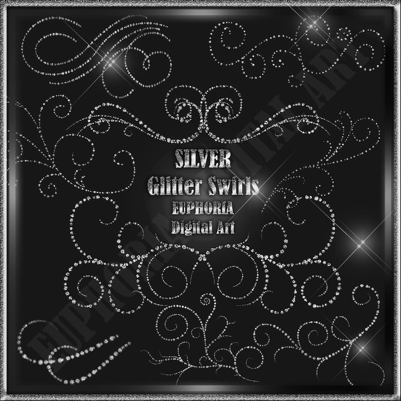 SILVER Glitter Swirls Clipart, Gold Sparkle PNG Overlays Gold Glitter ...
