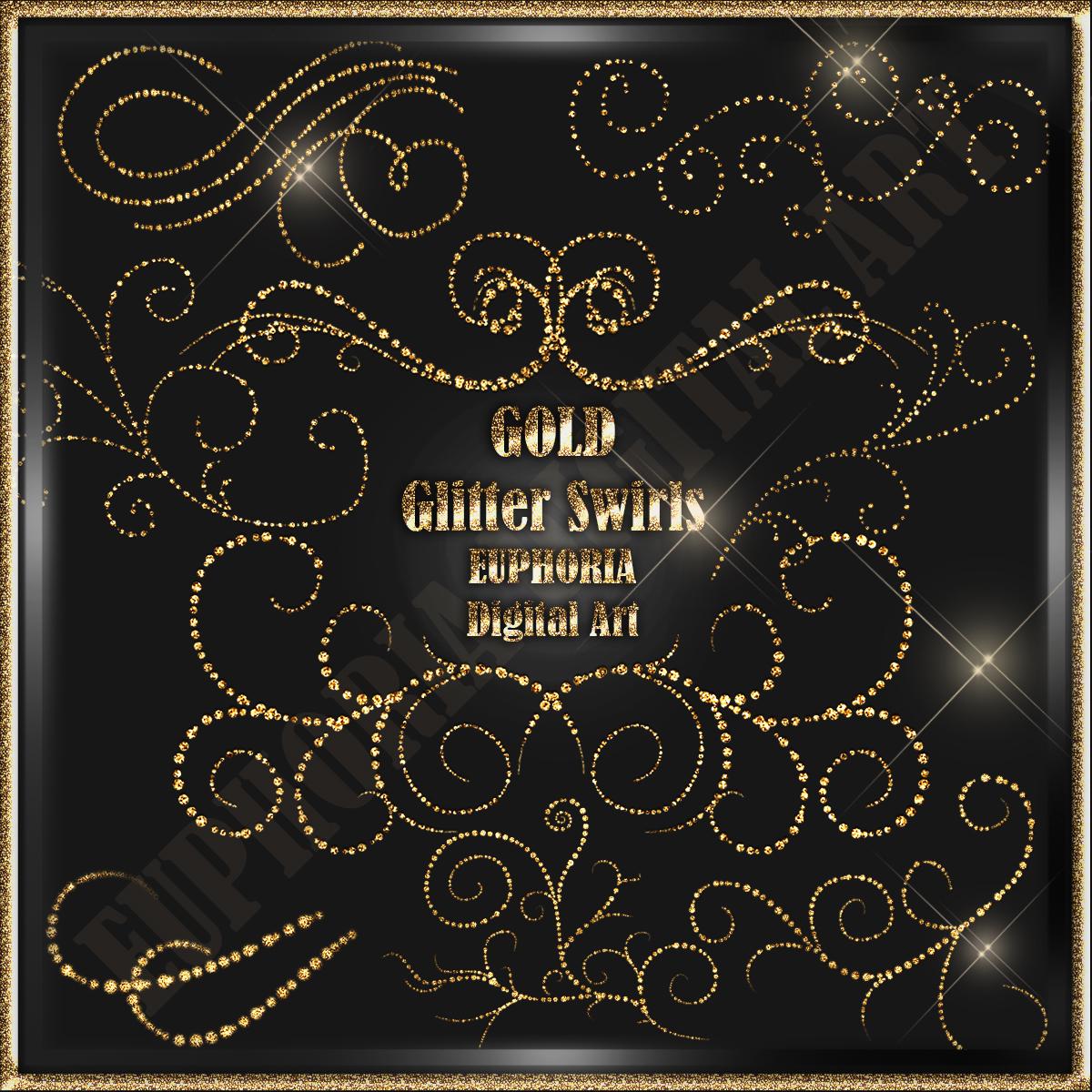 GOLD Glitter Swirls Clipart, Gold Sparkle Png Overlays, Gold Glitter ...