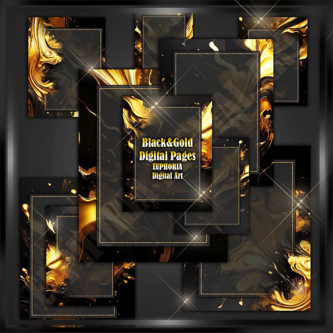BLACK & GOLD Digital Papers| Gold Pages Frames Overlays Backgrounds ...