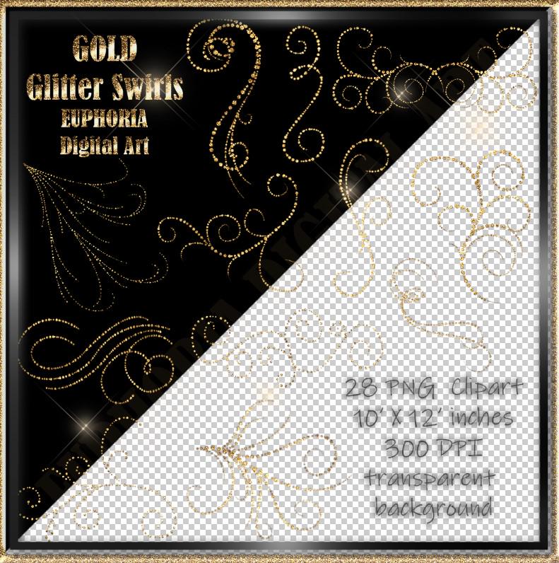 GOLD Glitter Swirls Clipart, Gold Sparkle Png Overlays, Gold Glitter ...