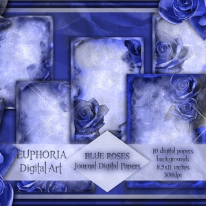 BLUE ROSES Printable Journal Papers Blue Vintage Old Style Floral ...
