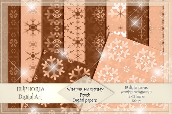 WINTER HARMONY Peach Snowflake Digital Printable Papers - Etsy