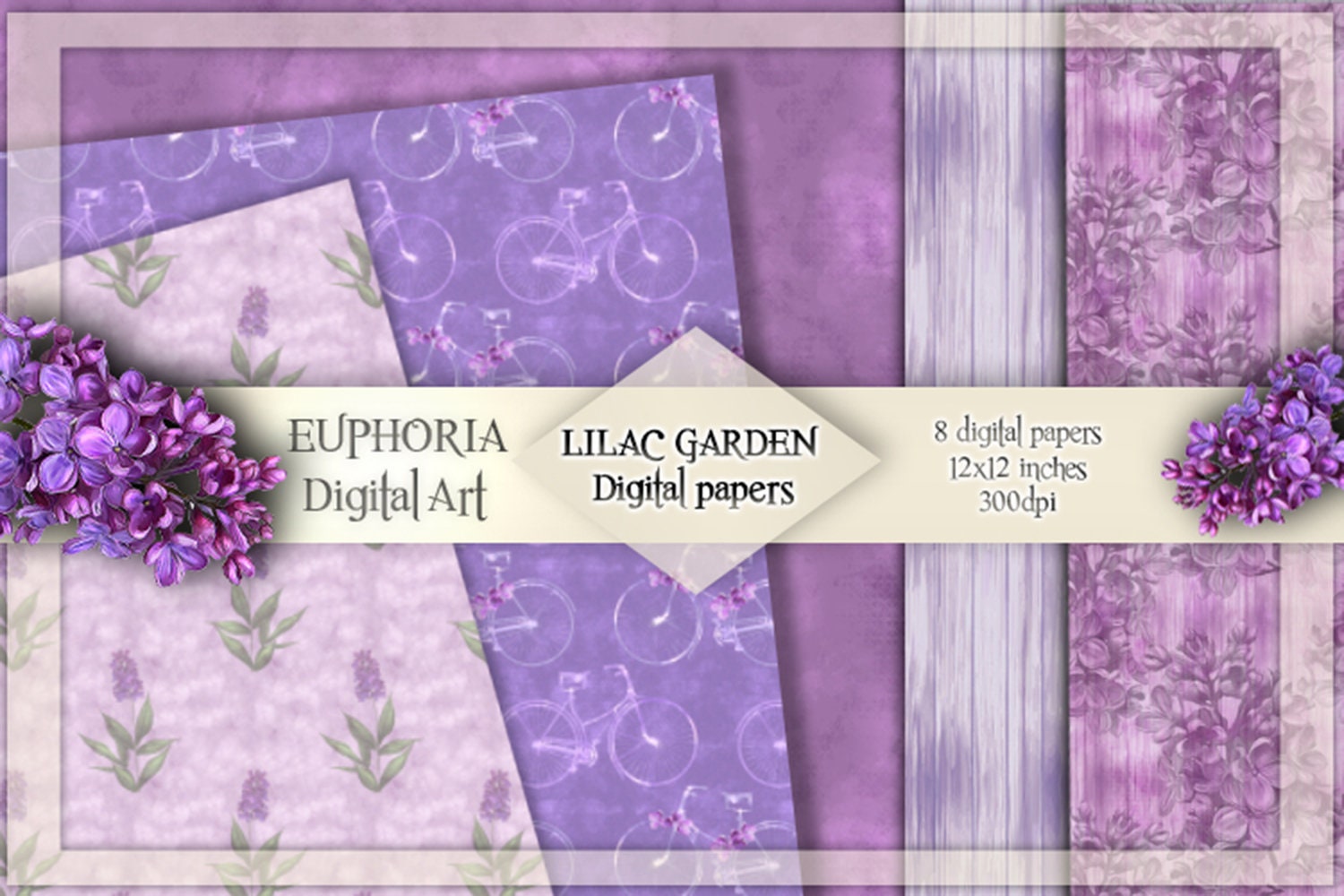 LILAC GARDEN Digital Papers Backgrounds Seamles Scrapbooking Vintage ...
