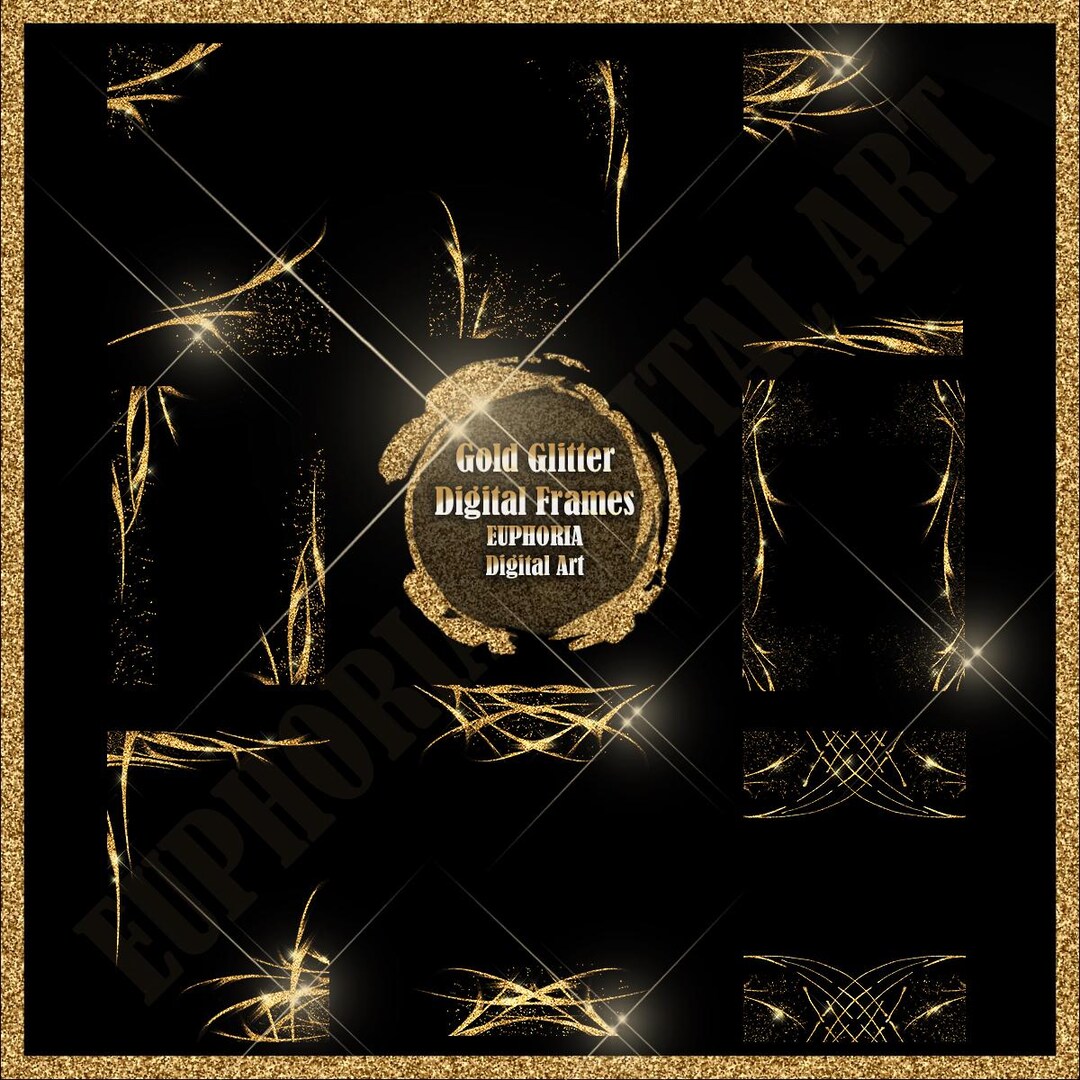GOLD GLITTER Digital Frames (3) Overlays Backgrounds Scrapbook Sparkle ...