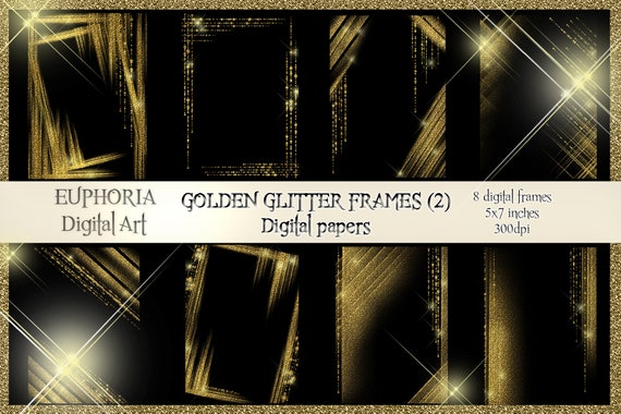 GOLD GLITTER Digital Frames 2 Overlays Backgrounds Scrapbook - Etsy