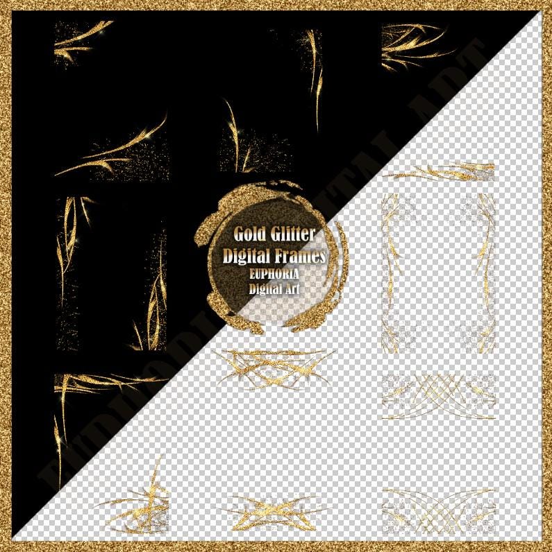 GOLD GLITTER Digital Frames (3) Overlays Backgrounds Scrapbook Sparkle ...