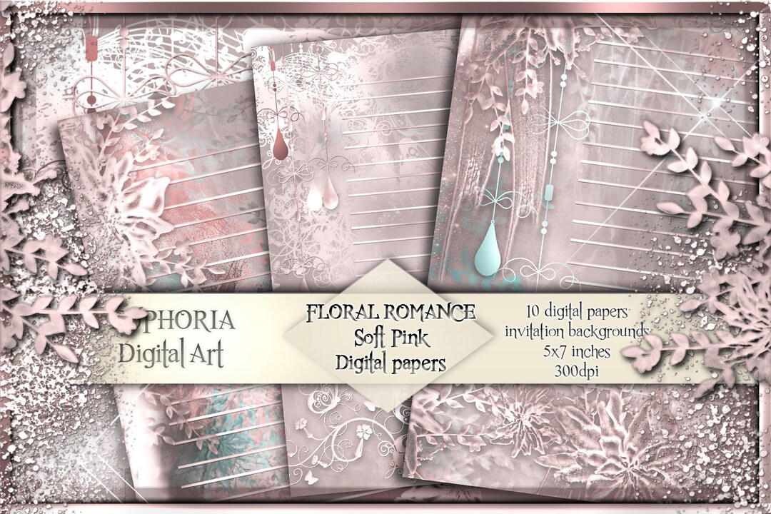 FLORAL ROMANCE Soft Pink Vintage Digital Papers 5'x7' Backgrounds ...