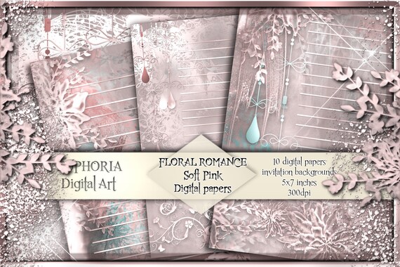 FLORAL ROMANCE Soft Pink Vintage Digital Papers 5'x7' | Etsy