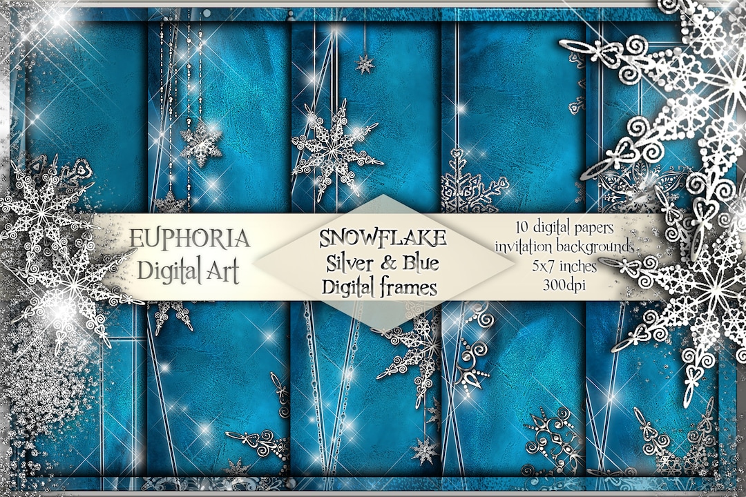 SNOWFLAKE Silver & Blue Digital Frames Backdrops Papers Invitation ...