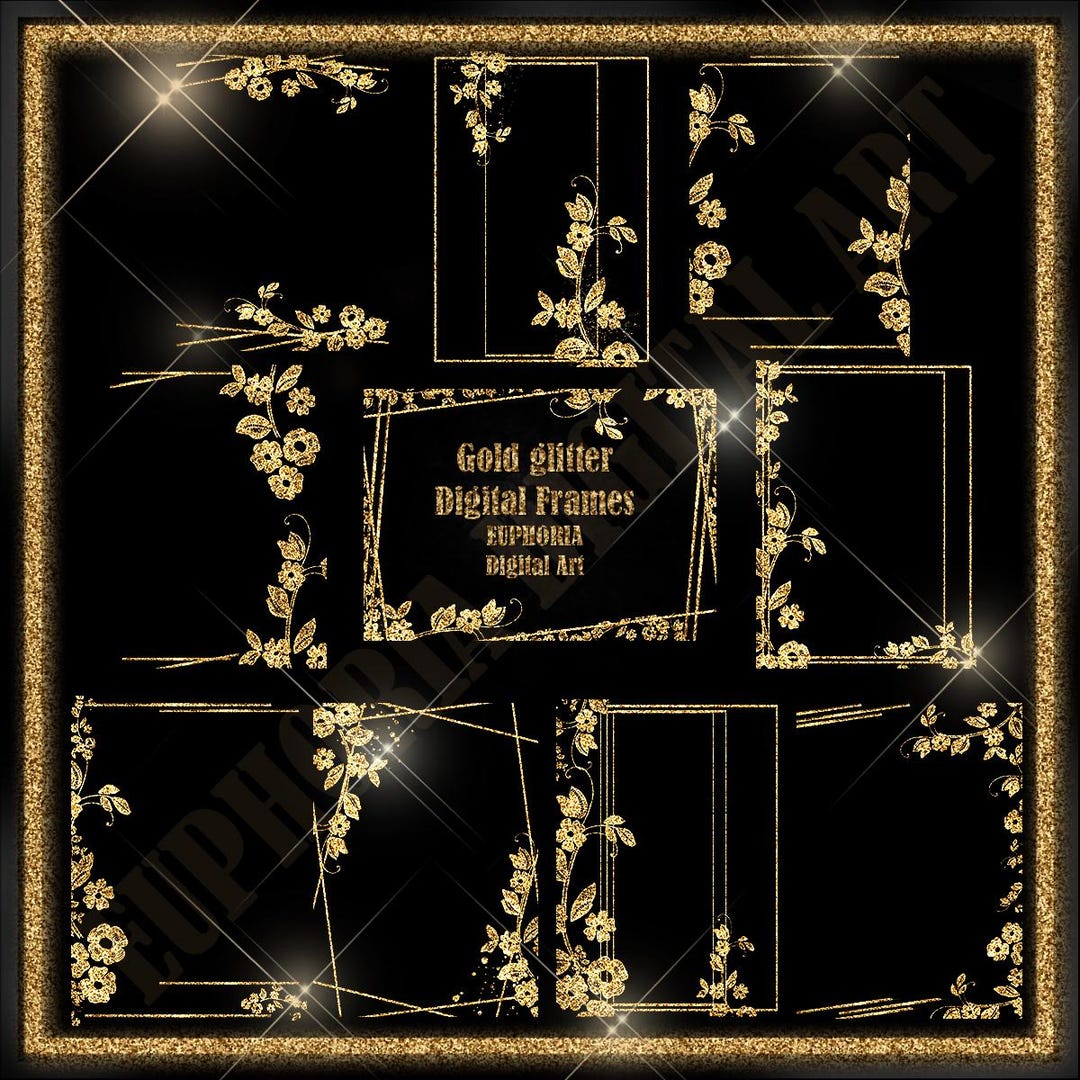 Gold Glitter Lace Frames | Scrapbook Overlays, Wedding Prints (digital ...