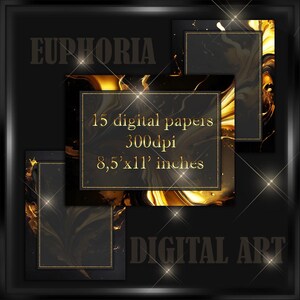 BLACK & GOLD Digital Papers| Gold Pages Frames Overlays Backgrounds ...