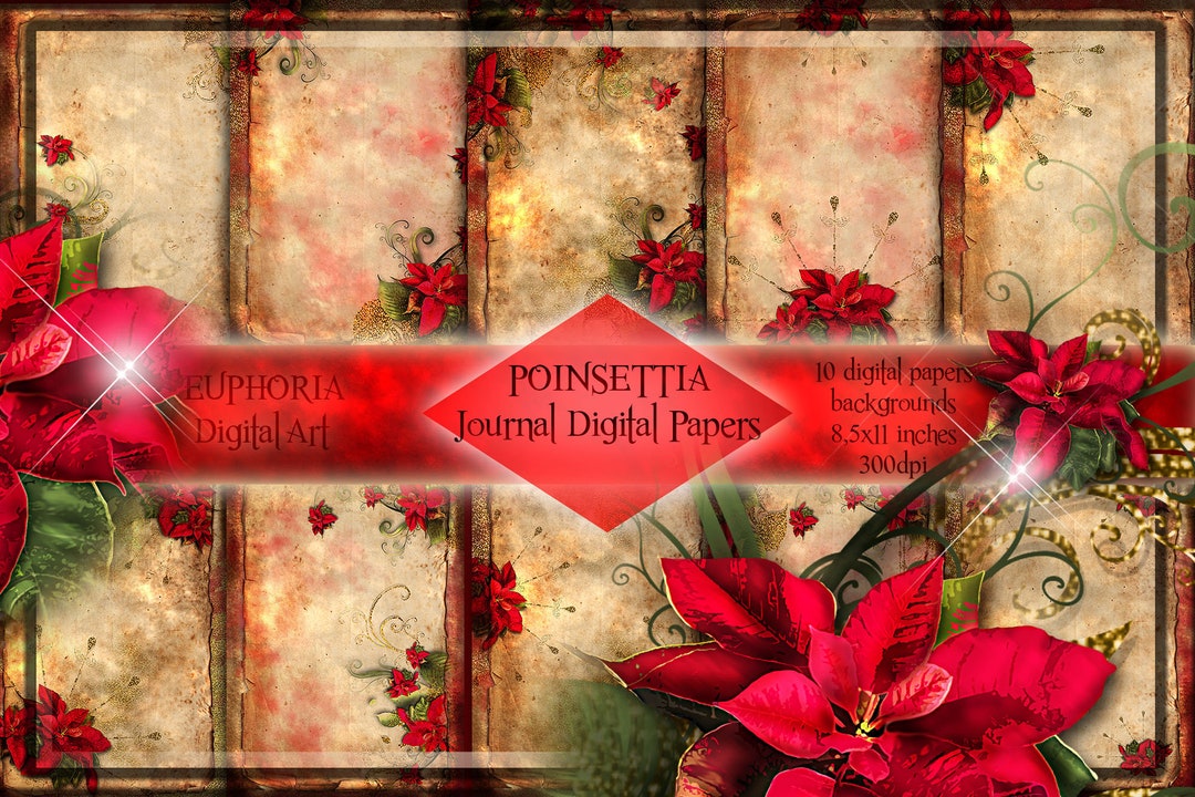 Poinsettia Christmas Journal Paper, Vintage Style (digital Download) - Etsy
