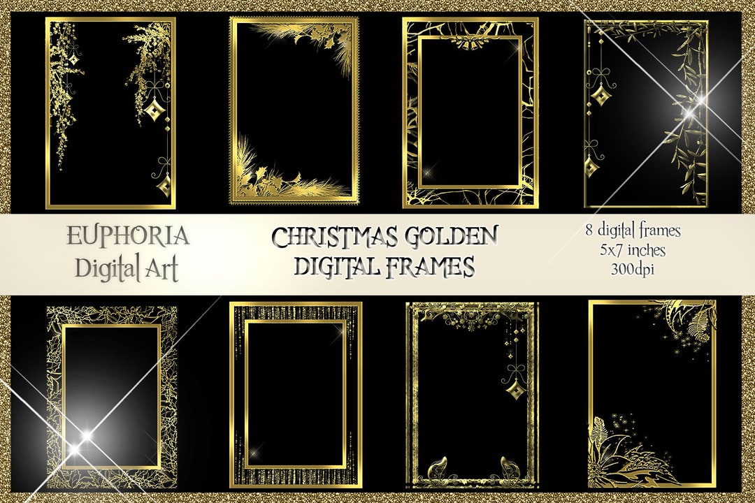 GOLD CHRISTMAS Digital Frames Overlays Backgrounds Scrapbook Sparkle ...