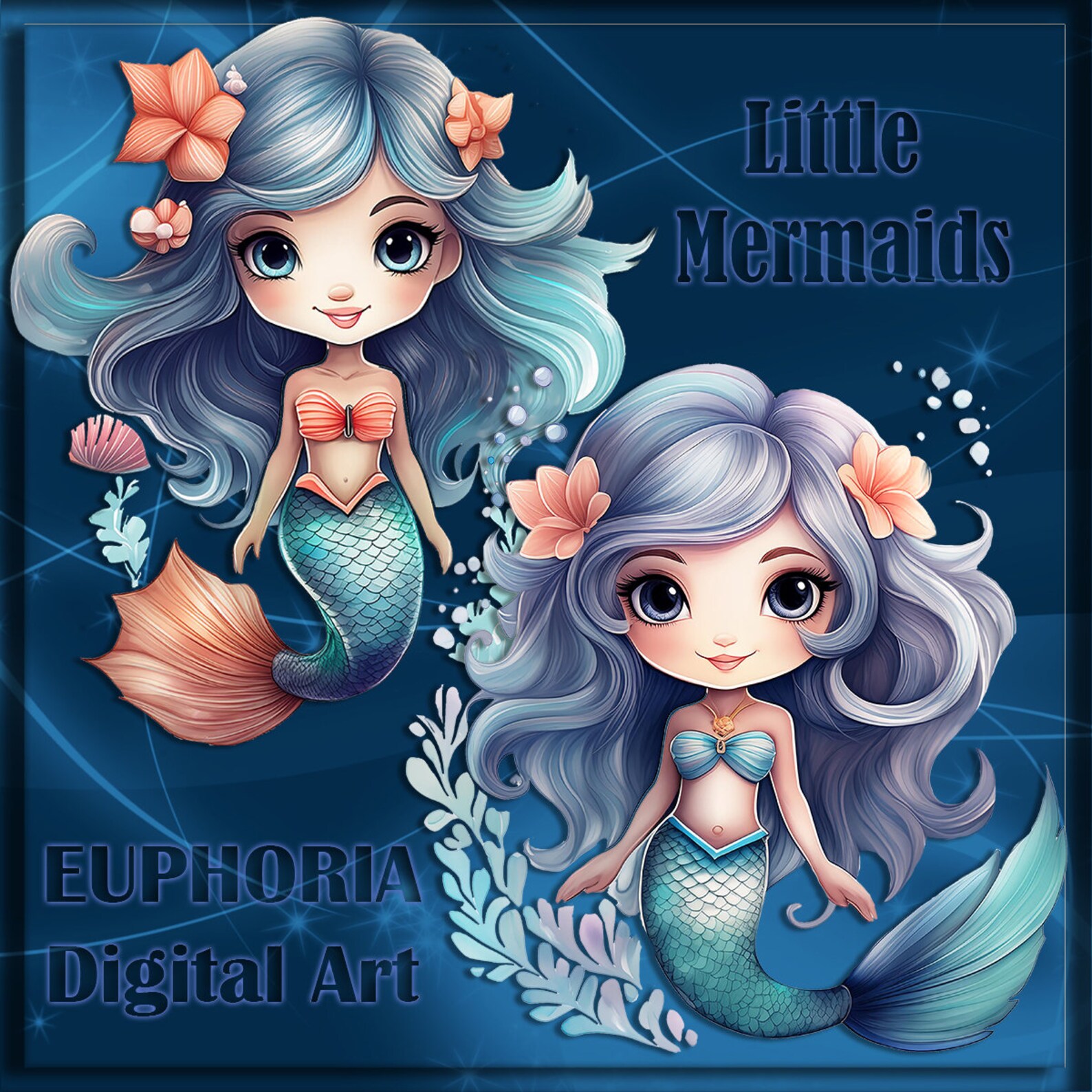 Little Mermaid PNG Clipart Bundle, Mermaid PNG, Scrapbooking, Cute ...