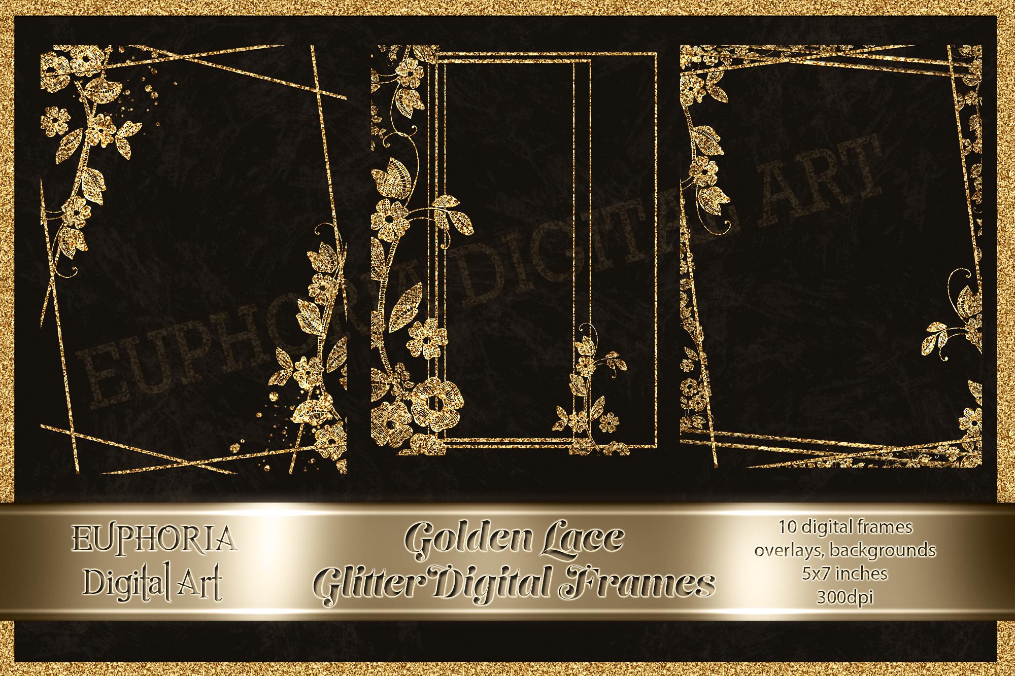 Gold Glitter Lace Frames | Scrapbook Overlays, Wedding Prints (digital ...