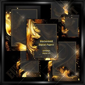 BLACK & GOLD Digital Papers| Gold Pages Frames Overlays Backgrounds ...