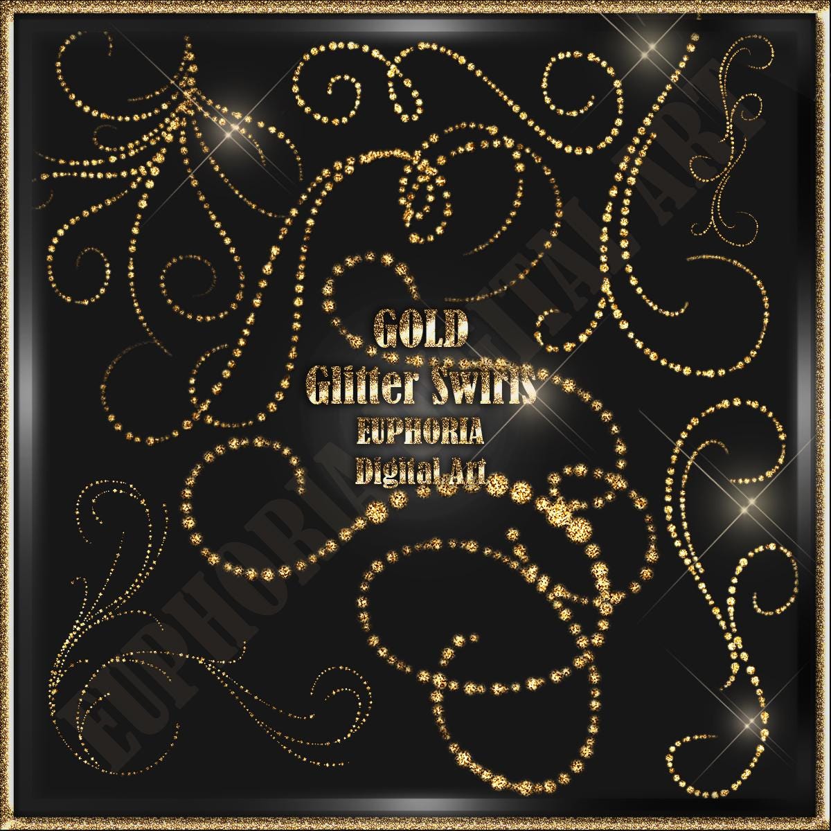 GOLD Glitter Swirls Clipart, Gold Sparkle Png Overlays, Gold Glitter ...