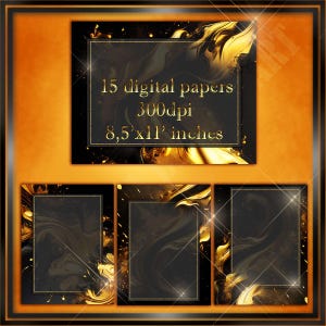 BLACK & GOLD Digital Papers| Gold Pages Frames Overlays Backgrounds ...