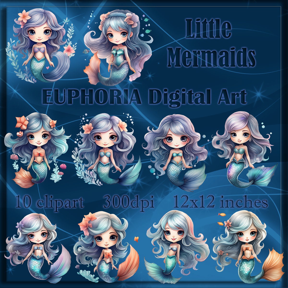 Little Mermaid PNG Clipart Bundle, Mermaid PNG, Scrapbooking, Cute ...