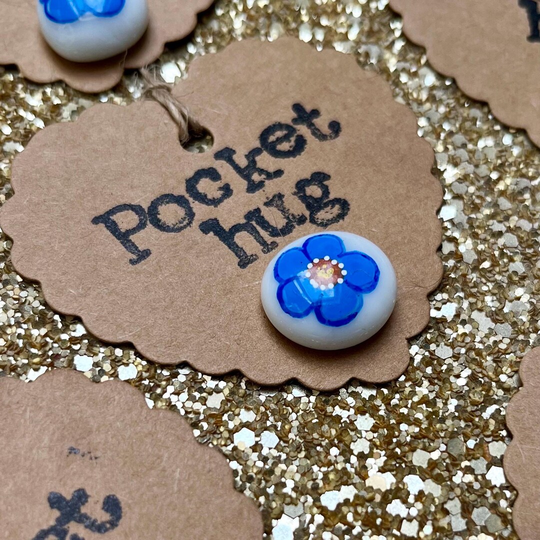 Blue Flower Pocket Hug Pebble - Comfort / Worry Stone - Small Gift ...