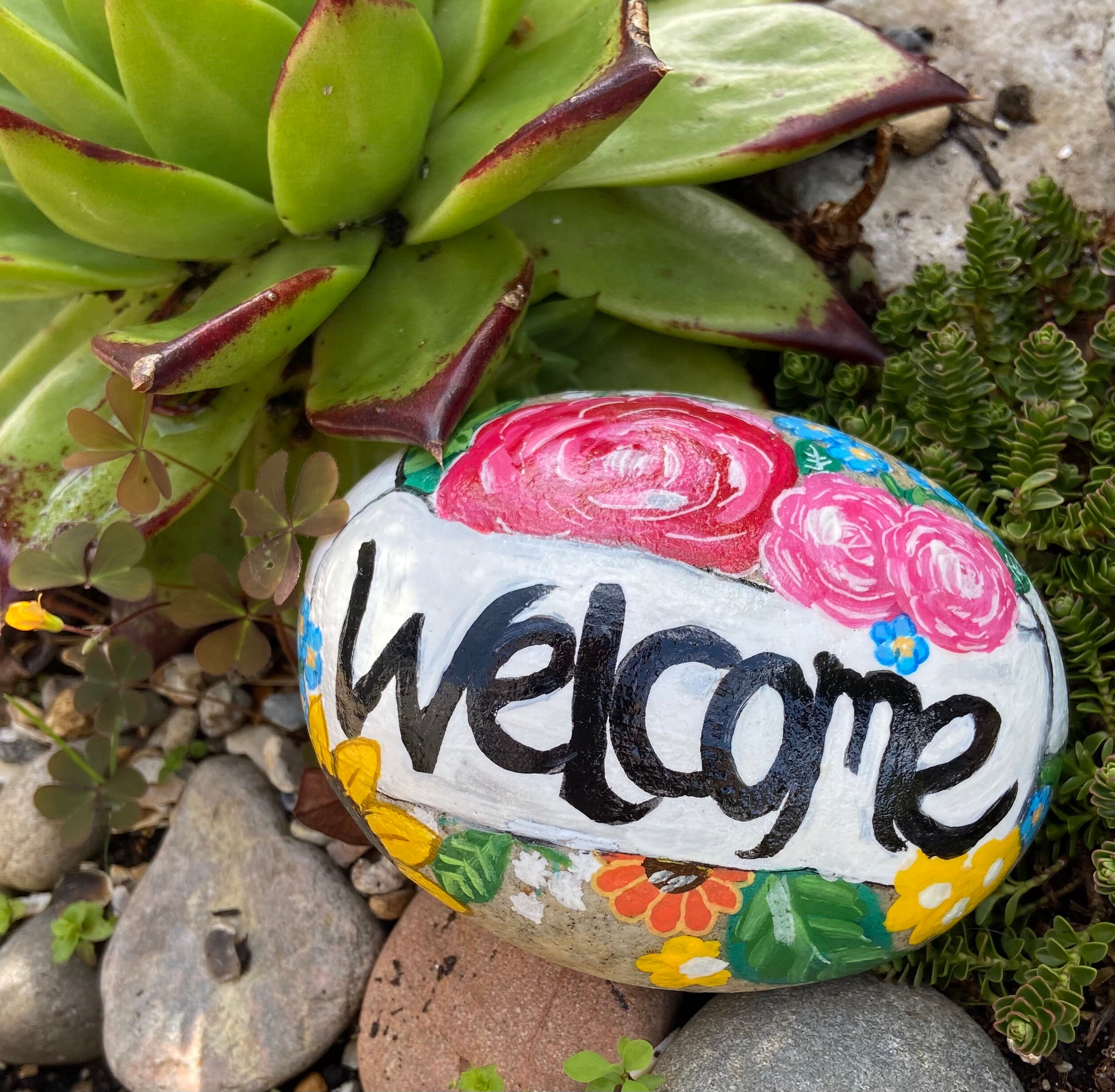 Welcome Sign Hand Painted Rock / Stone Garden Decoration - Etsy