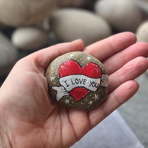 I Love You Heart Hand Painted Rock / Stone Unique Gift Idea Rock ...