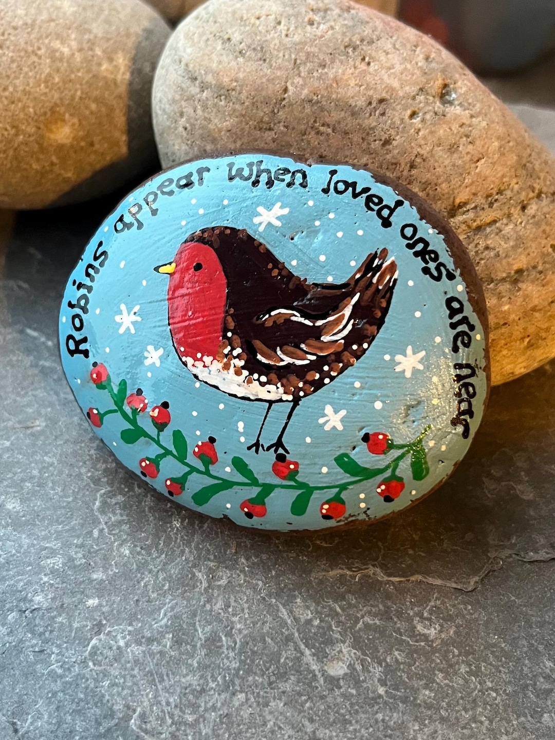 Robin Hand Painted Rock / Stone / Pebble - Grave - Remembrance - Robins ...