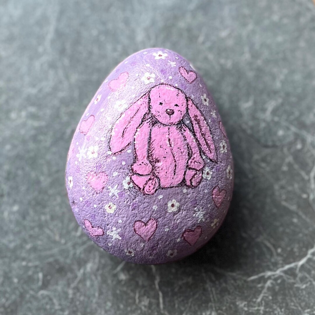 Jellycat Inspired Pink Bunny Rabbit Handpainted Rock - Unique Gift ...
