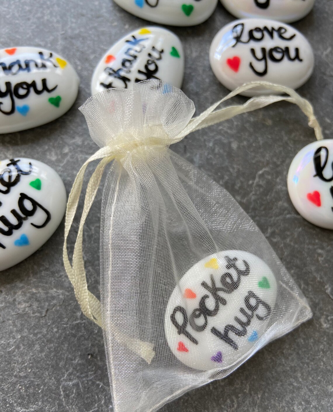 X1 Pocket Hug Pocket Pebble / Stone - Thank You - Love You - Painted ...