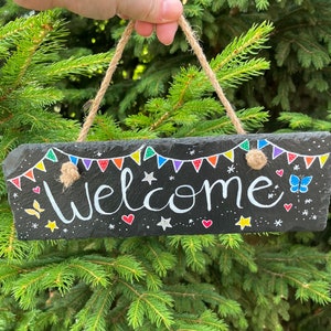 Slate Sign - Welcome - Indoor or Outdoor Decoration - Hand Painted ...