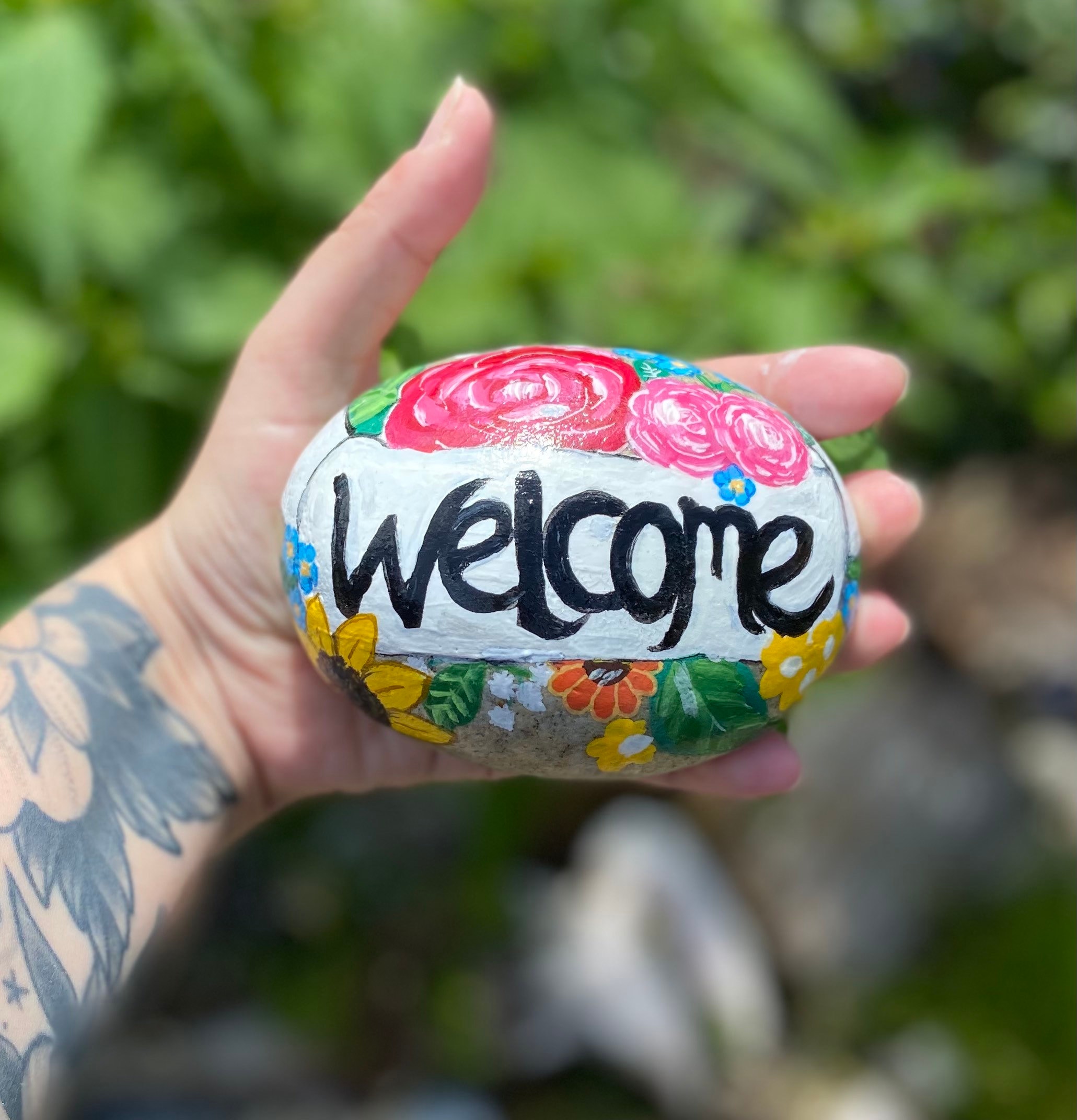 Welcome Sign Hand Painted Rock / Stone Garden Decoration - Etsy