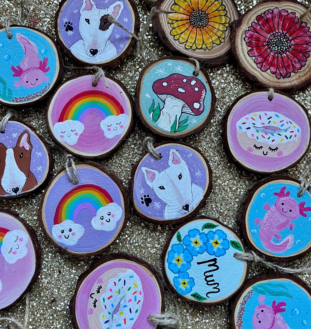 Hand Painted Log Slice Decoration Small Unique Gift Home Decor Assorted ...