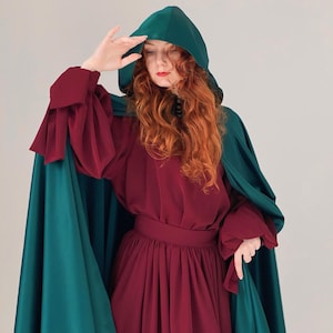 Elegant Satin Hooded Cloak for Fantasy or Medieval Costumes ...