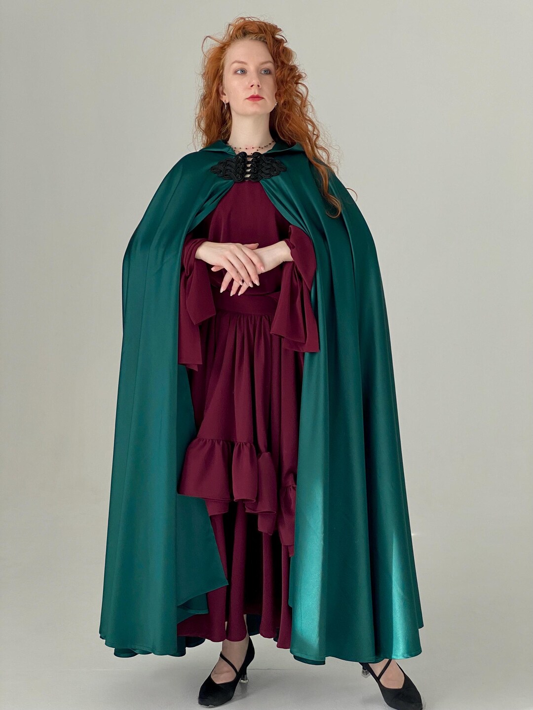 Satin Hooded Cloak, Full Circle Cape With Lining, Long Renaissance ...