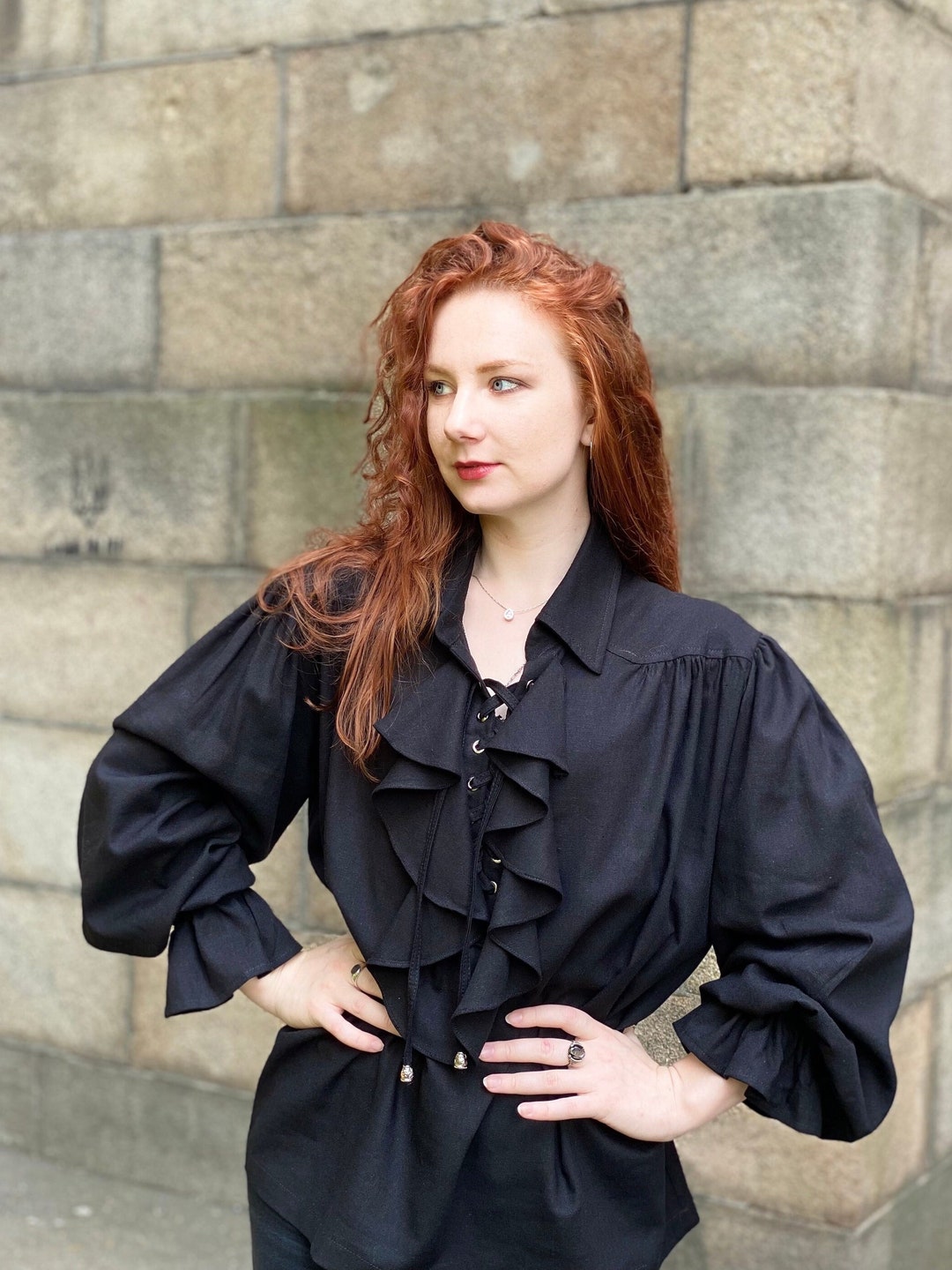 Black Linen Pirate Poet Prince Renaissance Blouse Victorian Ruffle ...