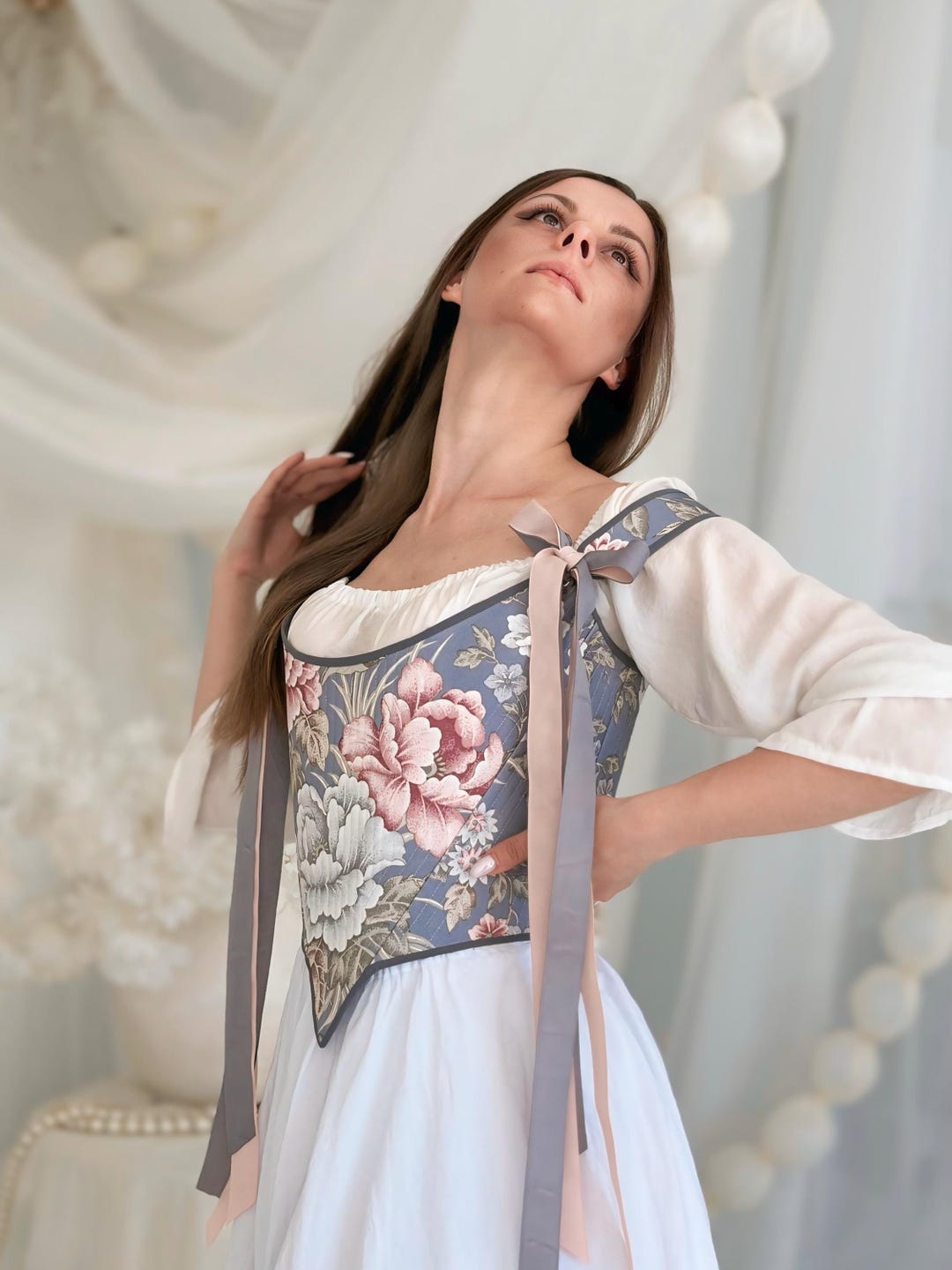 Regency Bridal Corset Top, Floral Overbust Wedding Bodice, Historical ...