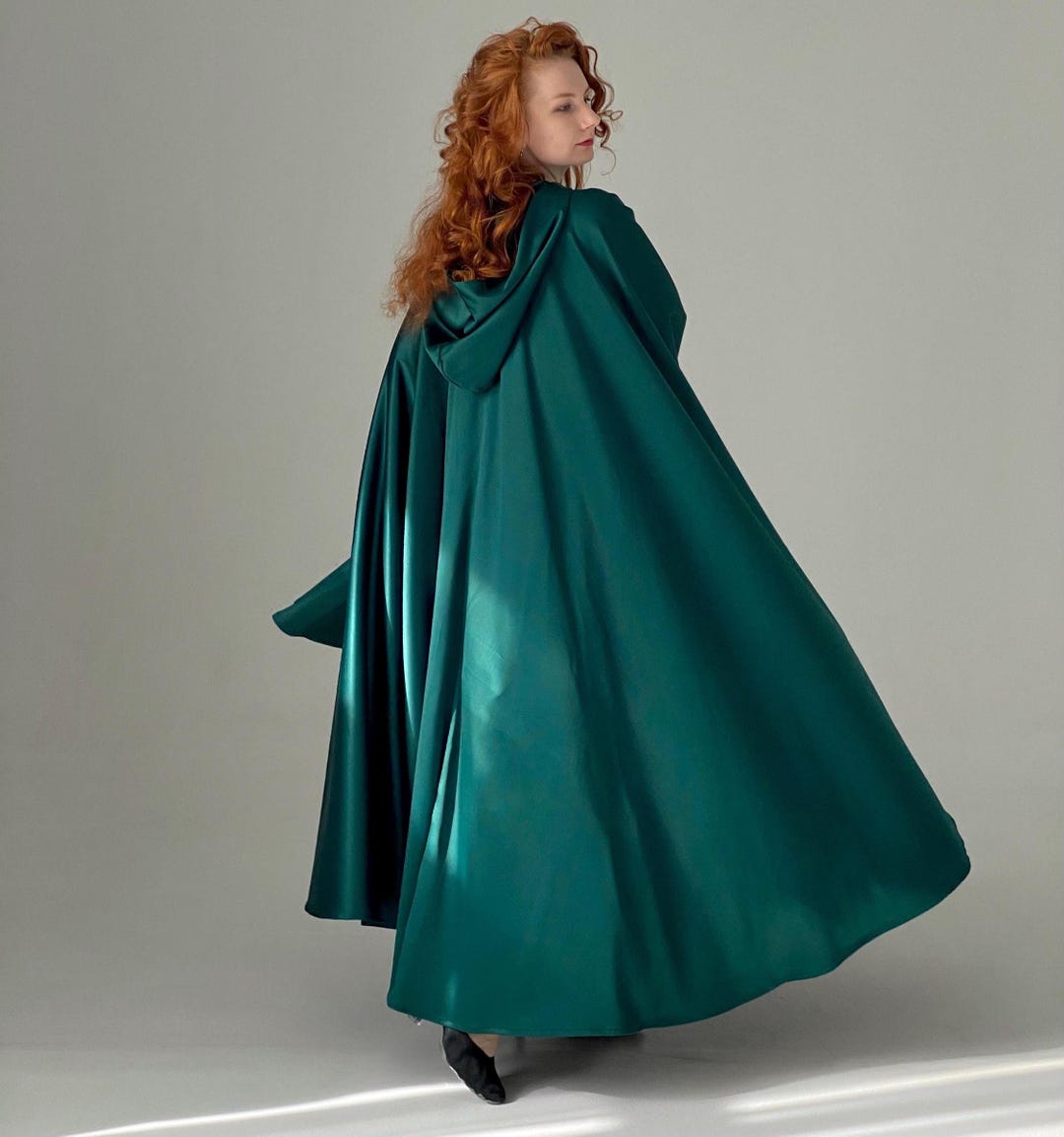 Medieval Renaissance Wizard Robe, Fantasy Satin Cloak With Hood, Full ...